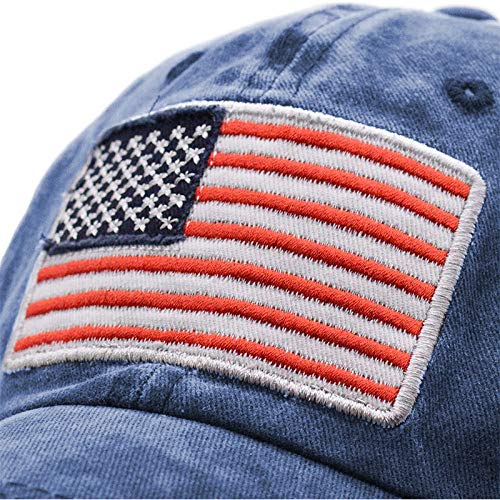 Uphily Vintage Blue USA American Flag Baseball Cap, Low Profile Patriotic Dad Hat for Men or Women