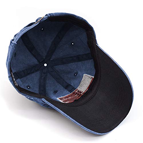 Uphily Vintage Blue USA American Flag Baseball Cap, Low Profile Patriotic Dad Hat for Men or Women