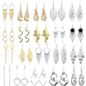 esrich 20 pairs alloy earrings with 8 pcs gold,12 pcs sliver,20 styles of earrings for women ewelry fashion and christmas gifts valentine birthday party