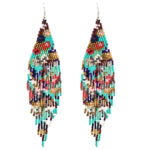 luluping long beaded dangle earrings – boho native handmade seed bead tassel earrings for women, bohemian large statement beaded drop fringe earrings (colorful beaded earrings d)