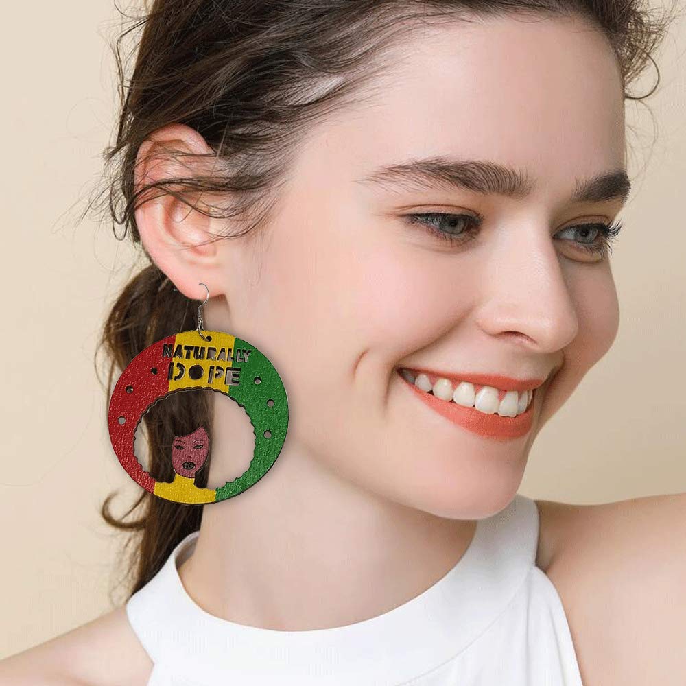 TIANHONGYAN Natural Wooden Bohemian Statement Earrings African Wooden Dangle Ethnic Retro Earrings for Womens Exaggeration Wooden Hollow Round African Earrings (multicolor)