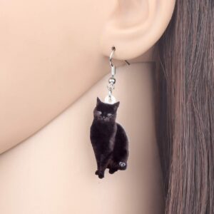 Bonsny Drop Dangle Sweet Black Cats Earrings Gift Pets Pattern Fashion Jewelry For Women