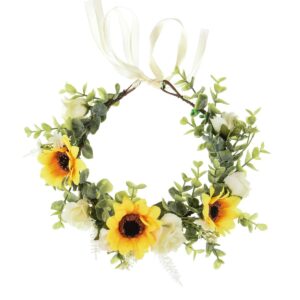 DreamLily Daisy Crown Maternity Sunflower Wreath Birthday Photo Pops Wedding Festival Floral Headpiece NC33 (Rose Ivory)