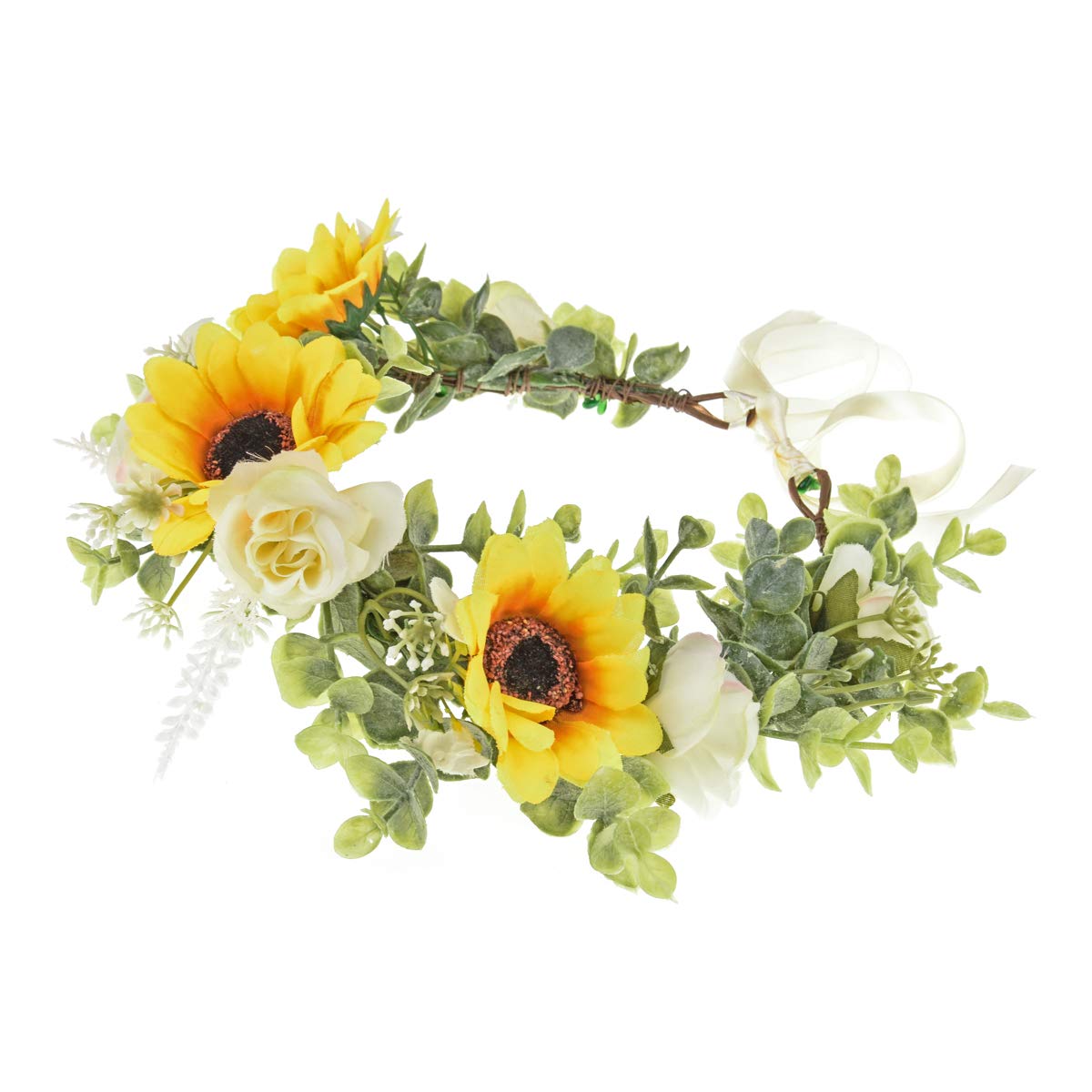 DreamLily Daisy Crown Maternity Sunflower Wreath Birthday Photo Pops Wedding Festival Floral Headpiece NC33 (Rose Ivory)