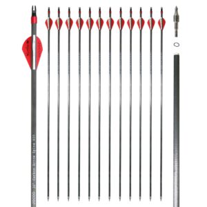 jocoo 12 pack 30 inch carbon arrows, hunting and target practice arrows for compound bow and recurve bow, spine 400 with removable tips