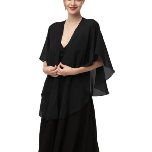 Womens Chiffon Shawls and Wraps, Wedding Party Shawl Scarf for Evening Dresses (Black)