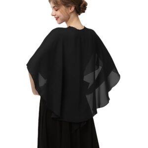 Womens Chiffon Shawls and Wraps, Wedding Party Shawl Scarf for Evening Dresses (Black)