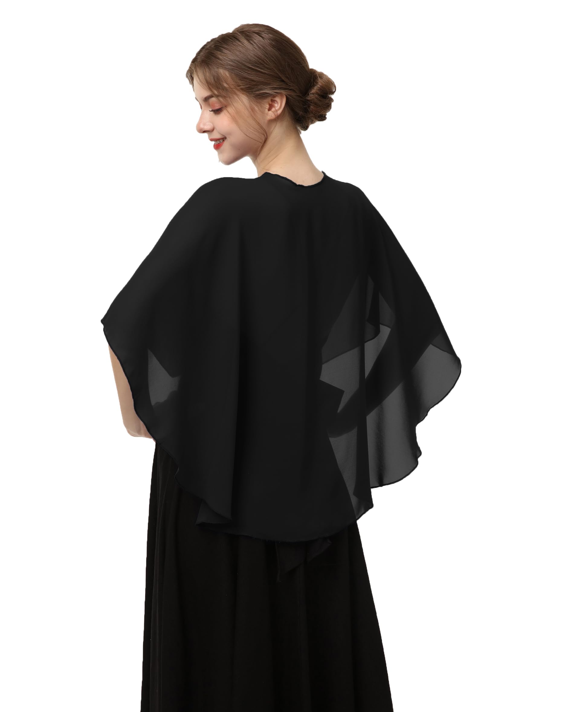 Womens Chiffon Shawls and Wraps, Wedding Party Shawl Scarf for Evening Dresses (Black)