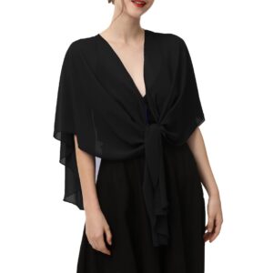 Womens Chiffon Shawls and Wraps, Wedding Party Shawl Scarf for Evening Dresses (Black)