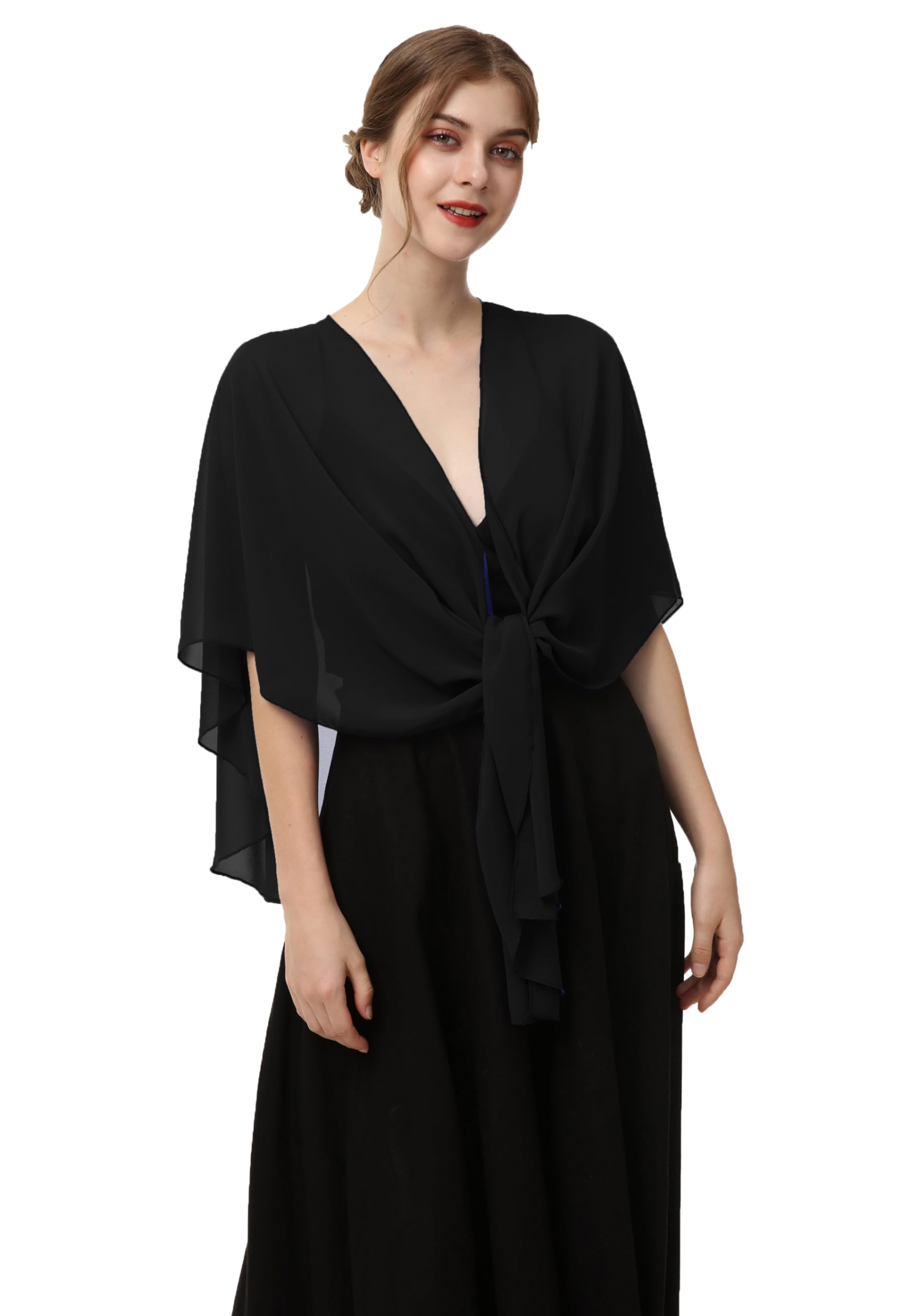 Womens Chiffon Shawls and Wraps, Wedding Party Shawl Scarf for Evening Dresses (Black)