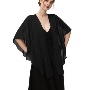 Womens Chiffon Shawls and Wraps, Wedding Party Shawl Scarf for Evening Dresses (Black)