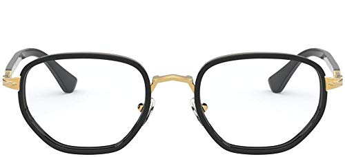 Persol PO2471V Round Prescription Eyewear Frames, Gold/Black/Demo Lens, 50 mm