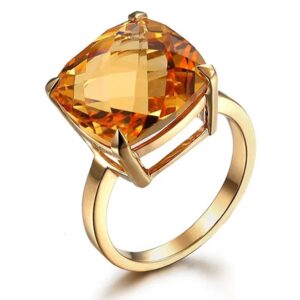 antique vintage 9.67ct natural citrine crystal 14k yellow gold wedding promise engagement women's band ring set