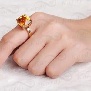 Antique Vintage 9.67ct Natural Citrine Crystal 14K Yellow Gold Wedding Promise Engagement Women's Band Ring Set