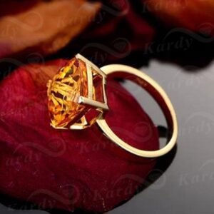 Antique Vintage 9.67ct Natural Citrine Crystal 14K Yellow Gold Wedding Promise Engagement Women's Band Ring Set