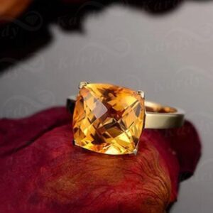 Antique Vintage 9.67ct Natural Citrine Crystal 14K Yellow Gold Wedding Promise Engagement Women's Band Ring Set