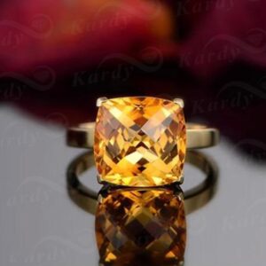 Antique Vintage 9.67ct Natural Citrine Crystal 14K Yellow Gold Wedding Promise Engagement Women's Band Ring Set