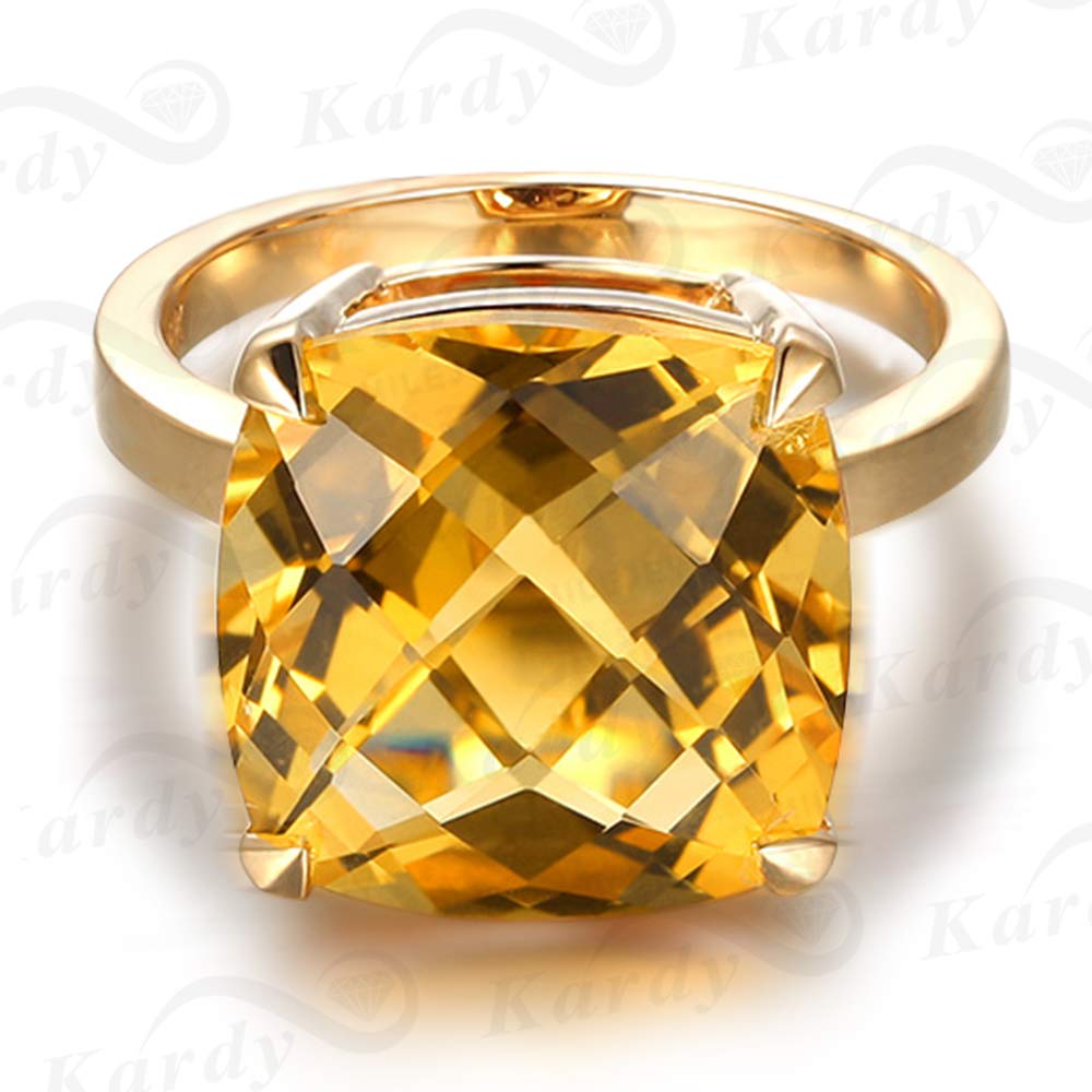 Antique Vintage 9.67ct Natural Citrine Crystal 14K Yellow Gold Wedding Promise Engagement Women's Band Ring Set