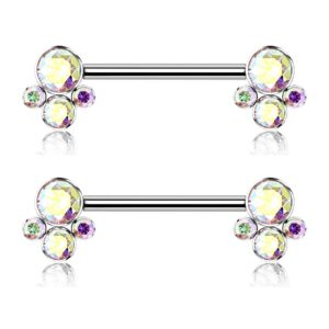 dynamique implant grade titanium nipple barbells with cz bezel set internally threaded pet paw ends (sold per pair or per piece)