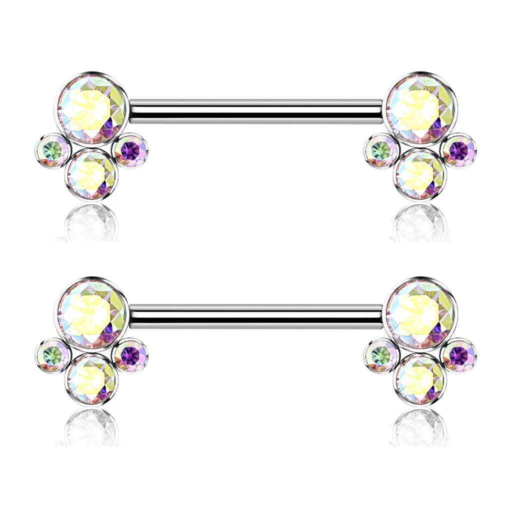 Dynamique Implant Grade Titanium Nipple Barbells With CZ Bezel Set Internally Threaded Pet Paw Ends (Sold Per Pair Or Per Piece)