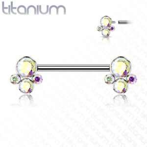 Dynamique Implant Grade Titanium Nipple Barbells With CZ Bezel Set Internally Threaded Pet Paw Ends (Sold Per Pair Or Per Piece)