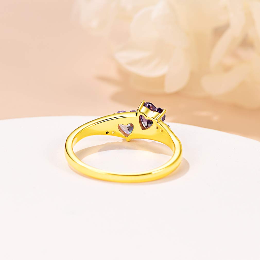 Custom4U Personalized Engagement Ring with 2 Heart Shaped Birthstones, 18K Gold Plated 925 Sterling Silver Finger Ring for Couple Customized Gift for Valentine's Day