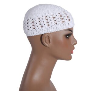 Qovelly 100% Cotton Lattice Crochet Knit Kufi Caps 3 Packed Skull Covers Hat(Set1)