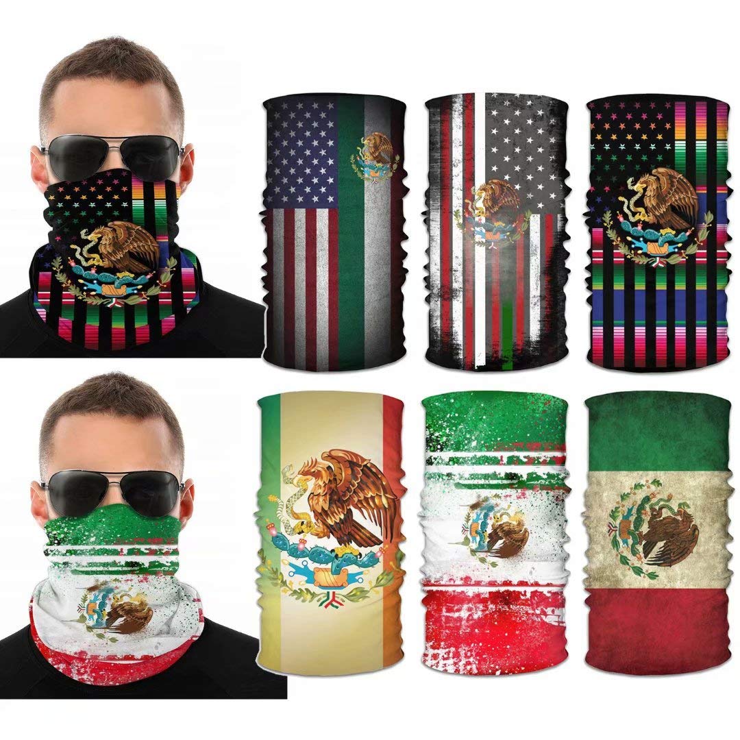 HSELOGI 6pcs Men&Women USA Mexico Flag Magic Headband Tuba Bandana,Neck Gaiter, Headwear, Balaclava, Headwrap,Wristband Seamless for Outdoor Running Cycling Skating Work Out