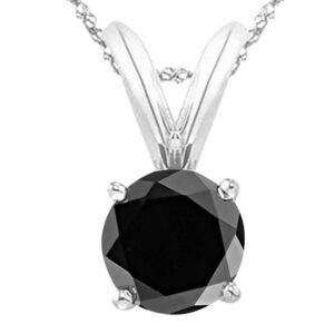 2/3 carat platinum round black diamond 4 prong solitaire pendant necklace (aaa quality) w/ 16" gold chain