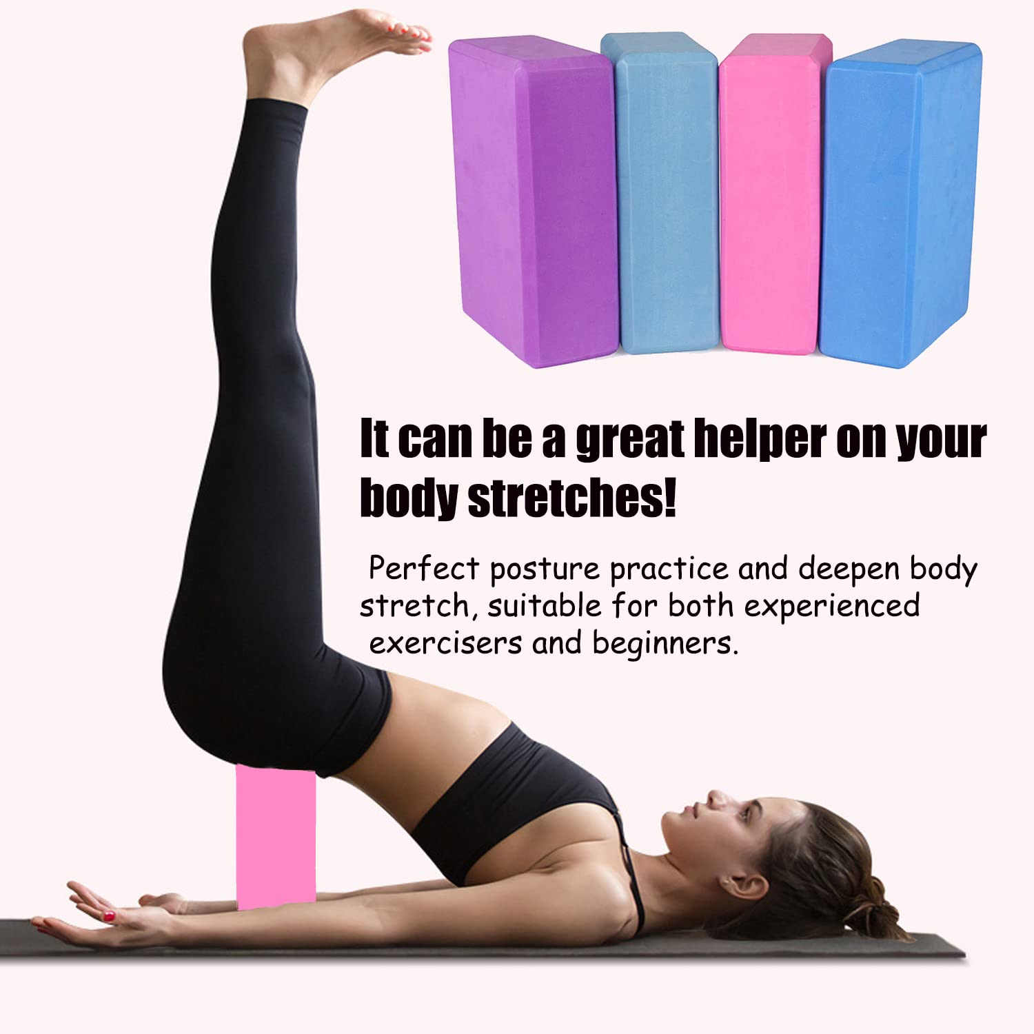 Yoga Blocks 9''x6''x3'', 4 Pack High Density Yoga Brick Foam Blocks to Improve Strength, Flexibility and Balance, Light Weight and Non-Slip Surface for Yoga, Pilates and Meditation