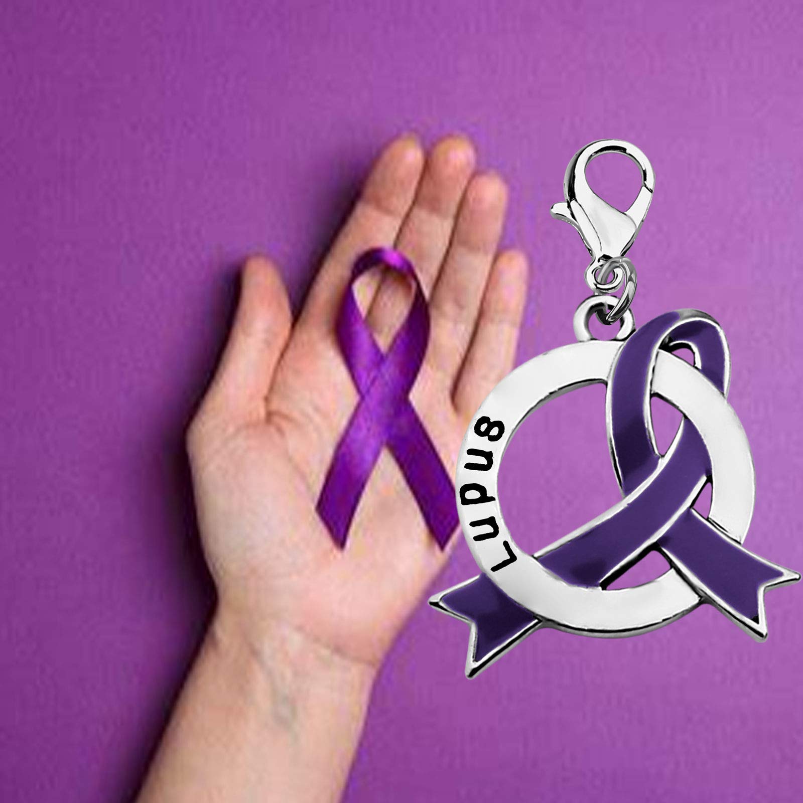 Lupus Disease Purple Ribbon Clip-on Charm/Necklace Lupus Awareness Gift Purple Awareness Lupus Survivor Jewelry (Lupus Clip-on Charm)