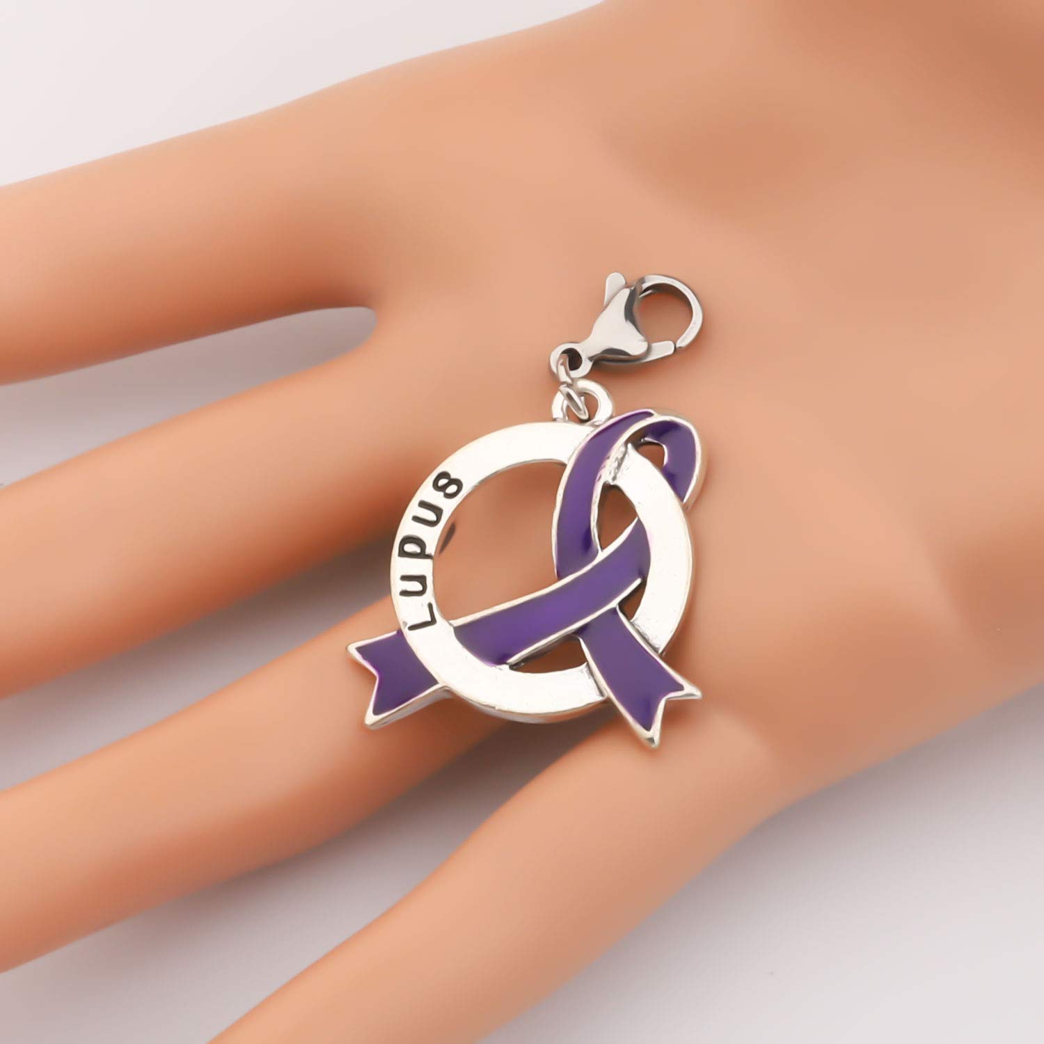 Lupus Disease Purple Ribbon Clip-on Charm/Necklace Lupus Awareness Gift Purple Awareness Lupus Survivor Jewelry (Lupus Clip-on Charm)