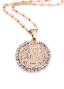 18k gold plated saint benedict pendant necklace for women religious jewelry