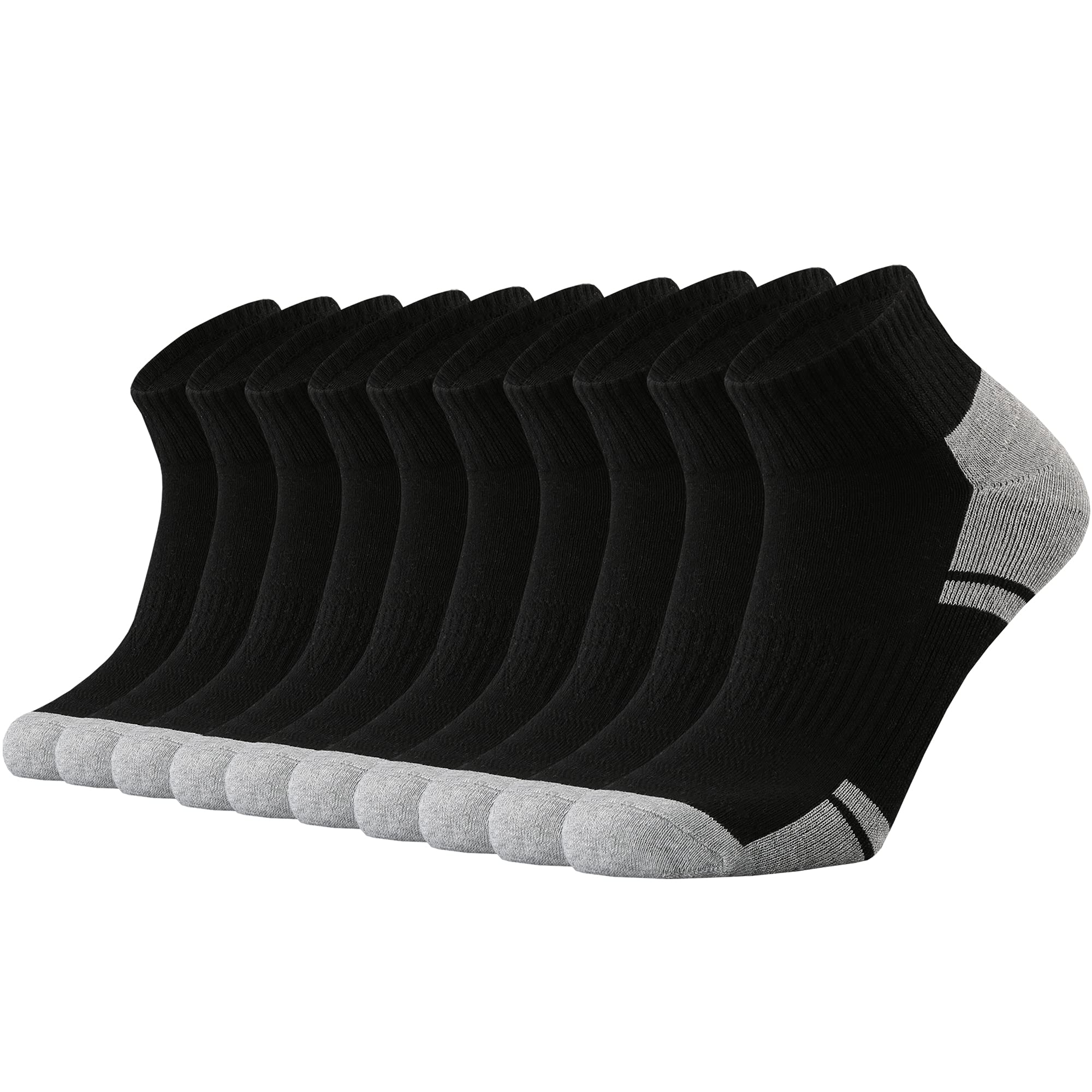 Ortis Cotton Moisture Wicking Mesh Ventilating Running Cushion Low Cut Socks for Men 10 Pack(Black XL)