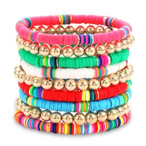 faerliiry preppy beaded bracelets heishi stretch bracelets for women cinco de mayo bracelets polymer clay stackable charm summer bracelets sufer beach bracelets preepy jewelry(9pcs)