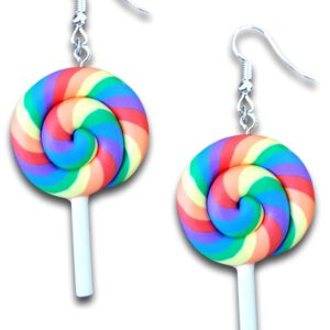 Colorful Rainbow Lollipop Dangle Earrings Sweet Lovely Swirl Lollipop Candy Pendant Drop Earrings Sugar Sweets Set for Women (Iridescent)