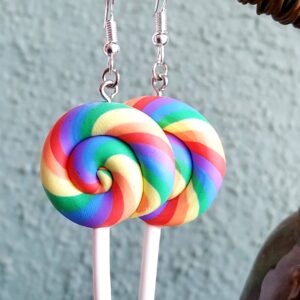 Colorful Rainbow Lollipop Dangle Earrings Sweet Lovely Swirl Lollipop Candy Pendant Drop Earrings Sugar Sweets Set for Women (Iridescent)