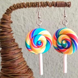 Colorful Rainbow Lollipop Dangle Earrings Sweet Lovely Swirl Lollipop Candy Pendant Drop Earrings Sugar Sweets Set for Women (Iridescent)