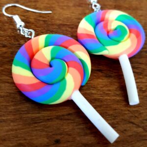 Colorful Rainbow Lollipop Dangle Earrings Sweet Lovely Swirl Lollipop Candy Pendant Drop Earrings Sugar Sweets Set for Women (Iridescent)