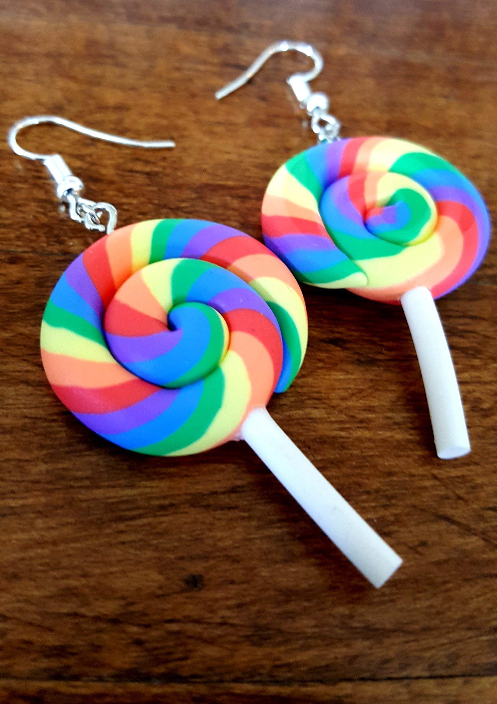 Colorful Rainbow Lollipop Dangle Earrings Sweet Lovely Swirl Lollipop Candy Pendant Drop Earrings Sugar Sweets Set for Women (Iridescent)