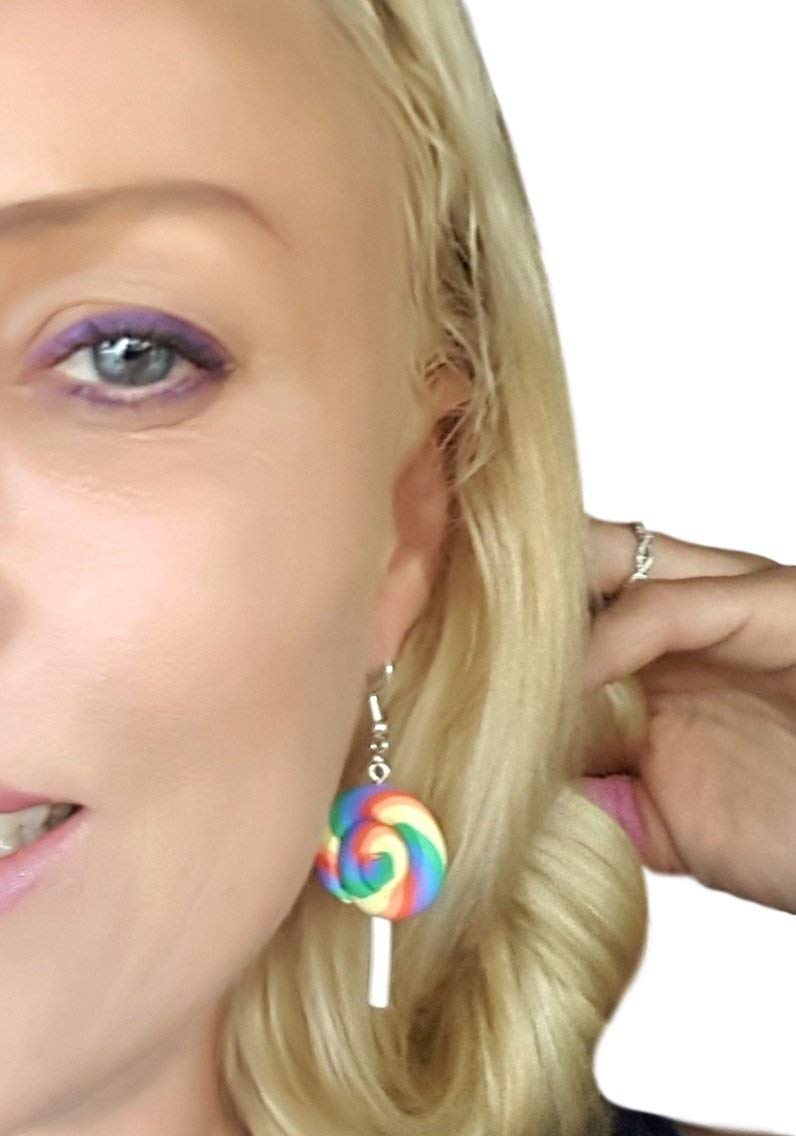 Colorful Rainbow Lollipop Dangle Earrings Sweet Lovely Swirl Lollipop Candy Pendant Drop Earrings Sugar Sweets Set for Women (Iridescent)