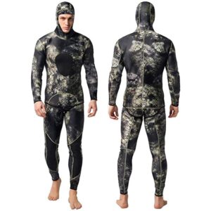 Nataly Osmann Camo Spearfishing Wetsuits Men 3mm /1.5mm Neoprene 2-Pieces Hooded Super Stretch Diving Suit