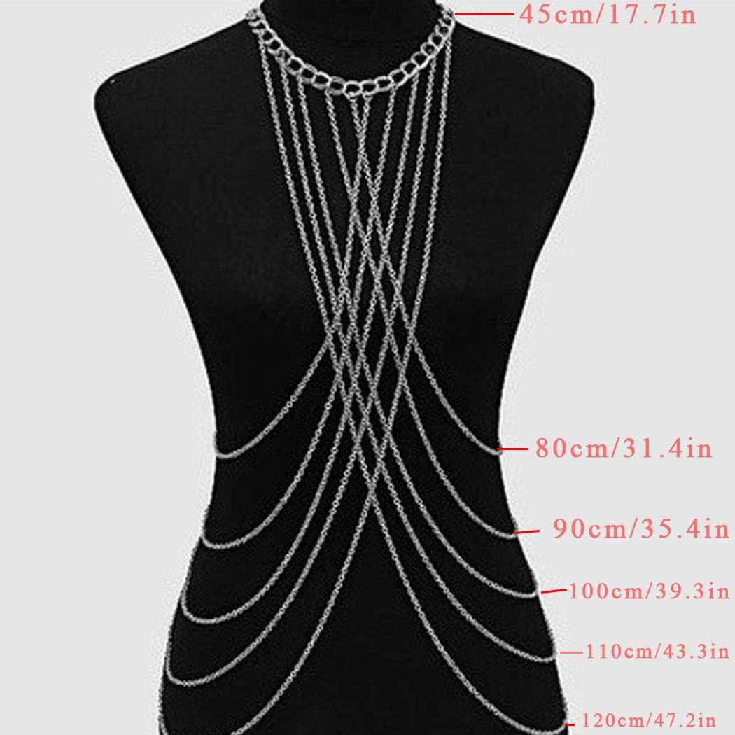 Bomine Harness Body Chain Bra Crossover Sexy Body Jewelry Bikini Chains Necklace for Women and Girls (Gold)