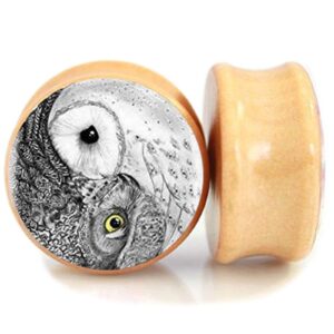 serynow owl wood ear gauges plugs and tunnels 8mm-25m ear stretcher expander saddle plug piercing jewelry (00g (10mm))