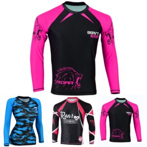 roar no gi full set ladies grappling rash guard female fight wear (pink-black, small)