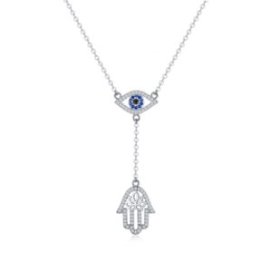 peimko evil eye necklace 925 sterling silver hamsa hand y lariat protection amulet evil eye jewelry birthday gift for women