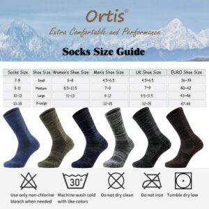 Ortis Men's Merino Wool Cushion Crew Socks with Moisture Wicking Control Light Weight Breathable for Outdoor Hiking Cycling(Blue L)