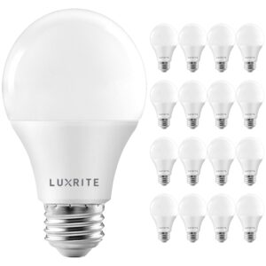 luxrite a19 led bulb 75w equivalent, 1100 lumens, 5000k bright white, dimmable standard led light bulbs 11w, enclosed fixture rated, energy star, e26 medium base - indoor and outdoor (16 pack)