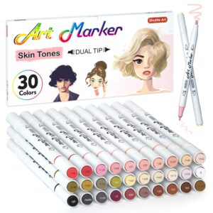 shuttle art 30 colors skin tone&hair art markers, dual tip alcohol based flesh color marker pen set contains 1 blender perfect for kids & adults portrait,comic, anime, manga, illustration