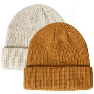 paladoo warm daily slouchy beanie hat knit cap for men and women (2pack camel/grey apricot)